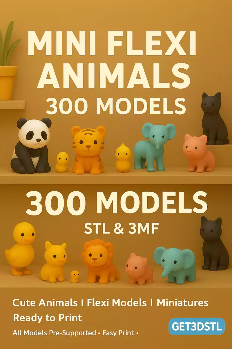 Flexi Mini Animals Pack 300 STL & 3MF Models - Get3dstl